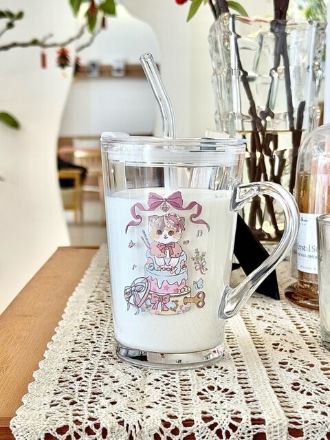 Ins glass cup high-value large capacity straw cup with lid household ...