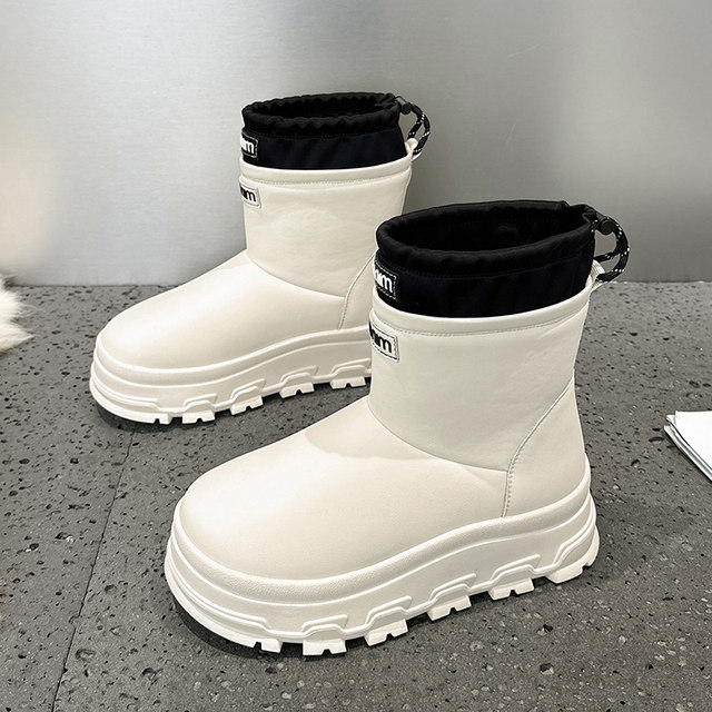 Genuine leather waterproof snow boots for women with velvet and ...