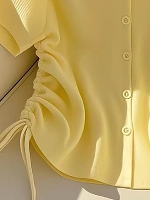 2025 summer new model for women super beautiful yellow drawstring short ...