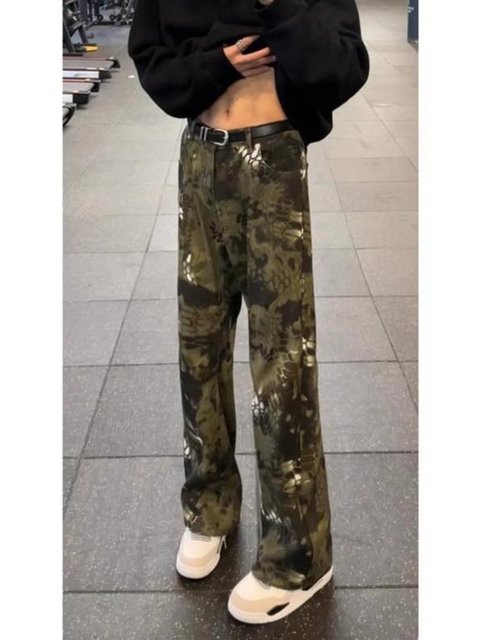 American high street camouflage snake pattern jeans men and women ...