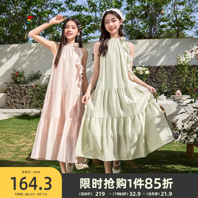 Sanfu dress 2025 summer rose streamer neck loose vacation style long ...
