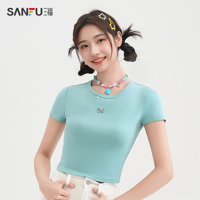Sanfu short-sleeved T-shirt 2024 new summer slim hot girl slim short ...
