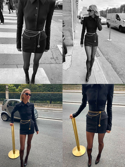 VanessaLab autumn and winter elsa same black waist-hugging double ...