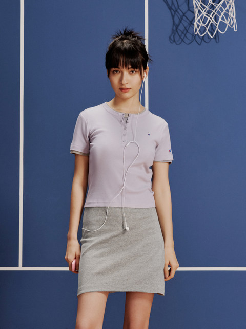 Champion Champion Short Sleeve T-shirt Women's Waffle Summer Embroidery Hot Girls Slim Snap ...