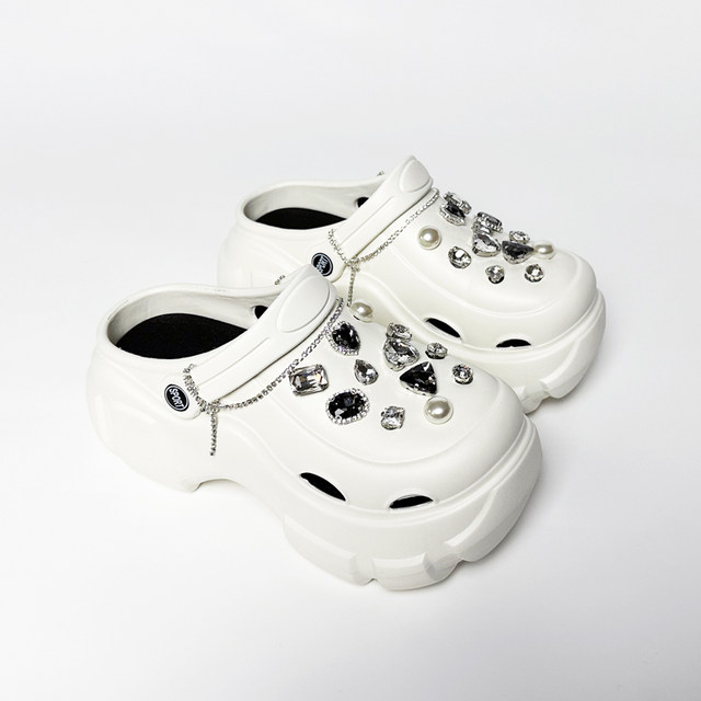 Small high-heeled clogs for women in summer, rhinestones on the inside ...