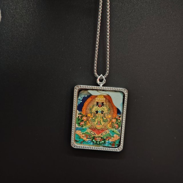 Titanium steel square single-sided thangka box pendant Zakiram thangka ...