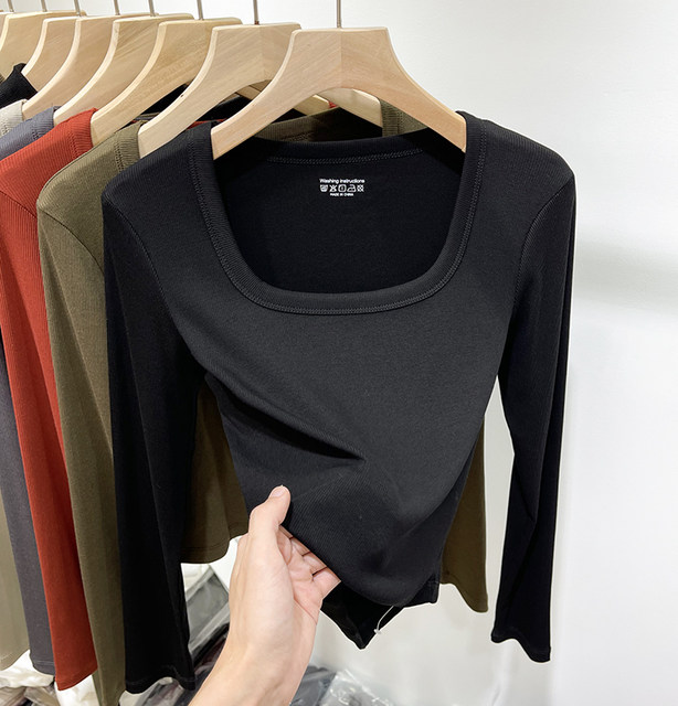 Long -sleeved T -shirt Female Short Autumn 2023 New Fillet Fang ...