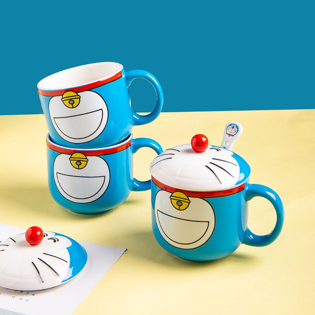 Doraemon with lid water cup couple coffee cup cartoon mug robot cat ...