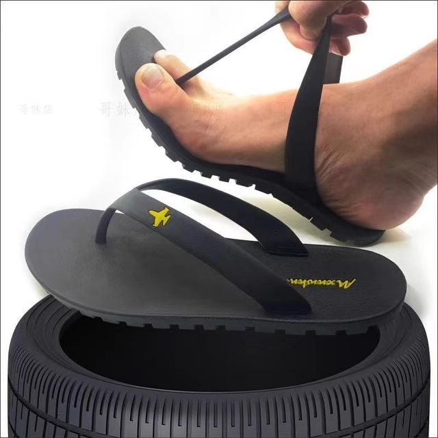 Rubber strap elastic flip-flops with square mouth tire laces high-end ...
