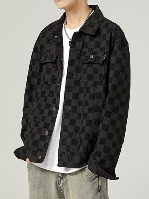 American high street jacket men's spring and autumn casual loose chess ...