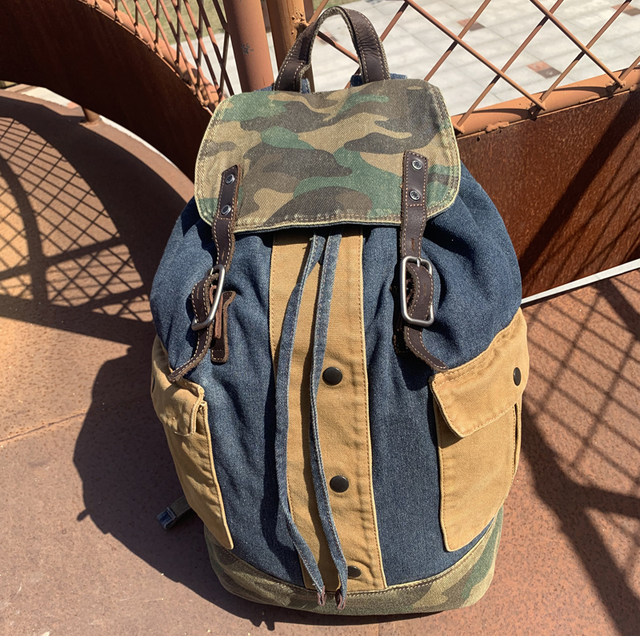 Camouflage canvas denim contradictory stitching casual retro ...