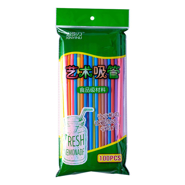 Independent packaging art long straw straws one -time bending color ...