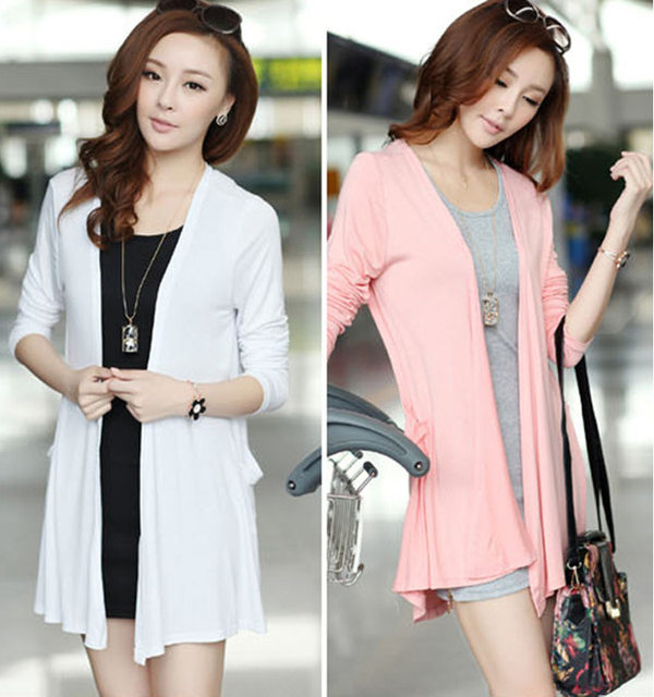 Modal cotton cardigan for women with extra fat, medium-length loose ...