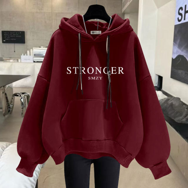 Bluster red hats, thin loose hooded sweater female 2025 Korean version ...