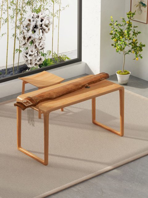 North American red oak antique simple guqin table and stools resonate ...