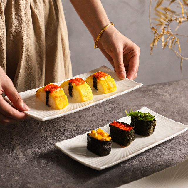 Shedi Simple white rectangular long plate ceramic dim sum, Western ...