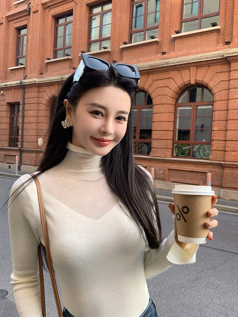 MINI STUDIO Xu Lin Pure splicing micro-transparent wool blend stacked turtleneck knitted base top