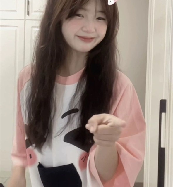 Cute and sweet pocket design pink raglan short-sleeved T-shirt for ...