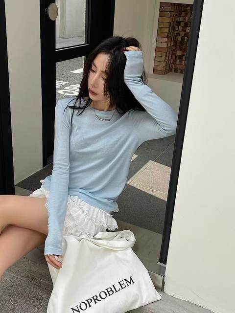 Runxi R family 8457-3 authentic Tiansi wool round neck long sleeve T-shirt base shirt for women ...