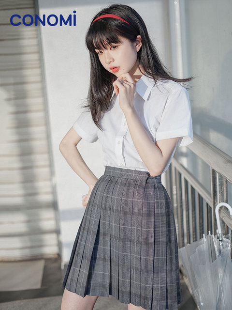 conomi Japanese college style cute girl pleated skirt 1115 gray short skirt original JK uniform ...
