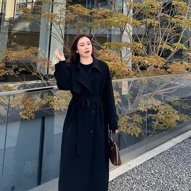 High-end classic lapel double-breasted extra-large windbreaker for fat ...