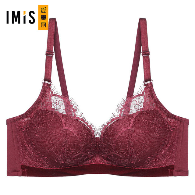 Amei Intimates Genuine 3/4 thickened Small Chest Gather Lace Wine Red ...