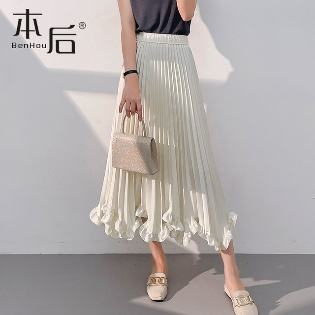 28011 Thin irregular petal pleated skirt for women mid-length summer ...