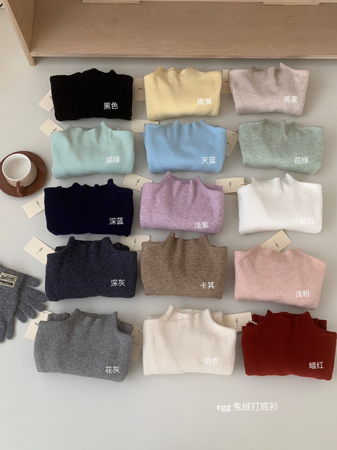 Rabbit velvet base shirt white half turtleneck top for women 2024 new ...