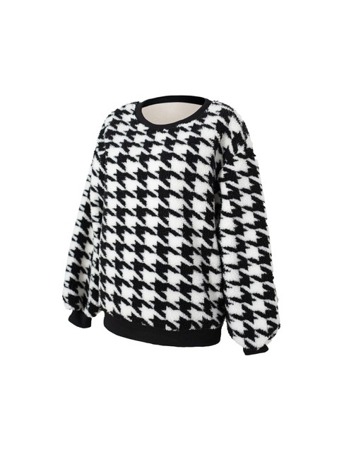 MOONA Houndstooth Plush Velvet Thickened Sweatshirt 2025 Autumn and ...