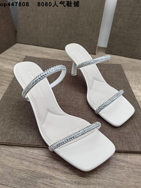 Sexy square rhinestone solid color thin -heeled high -heeled new summer ...
