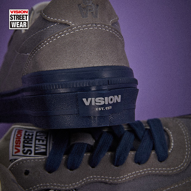 VISION official Flattop Khaki gray low -top pimp furframe cloth shoes ...