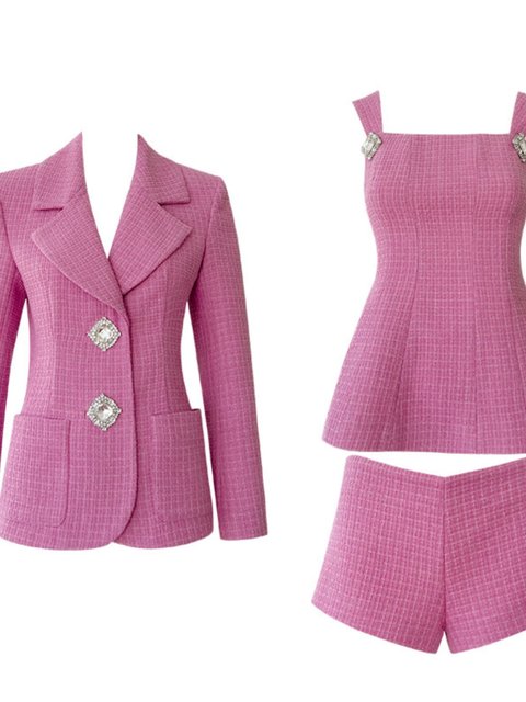 Light luxury women's rose red commuter suit wool tweed woolen coat top ...