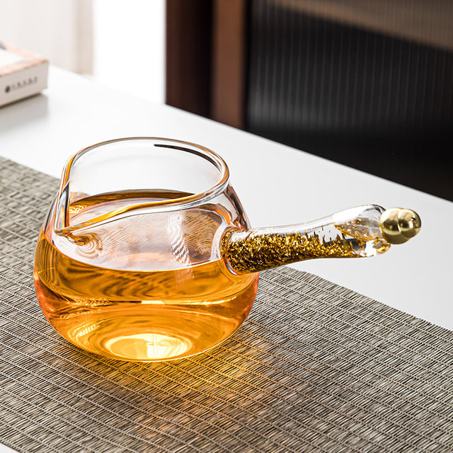 Japanese -style glass side handle high heating gold foil cup tea ...