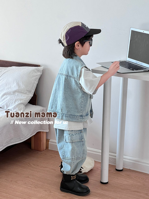 Tuanzi Mama Boys Denim Vest Set Spring New Children's Korean Style Old ...