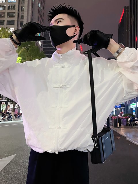 New Chinese-style stand-up collar sun protection jacket men's white ...