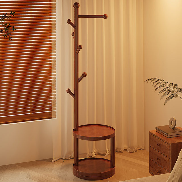Solid wood coat rack, household floor-standing multi-functional clothes ...
