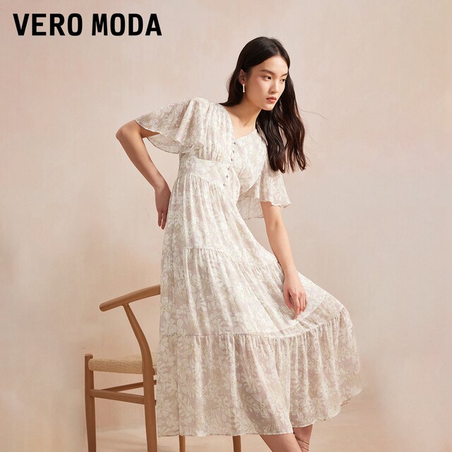 VeroModa Dress 2024 Spring and Summer New Mint Mambo V-neck Print High ...