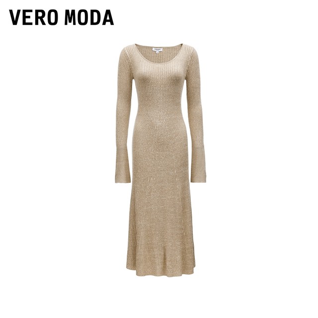 VeroModa dress women's 2024 autumn and winter new bell-sleeved knitted slim long umbrella skirt ...