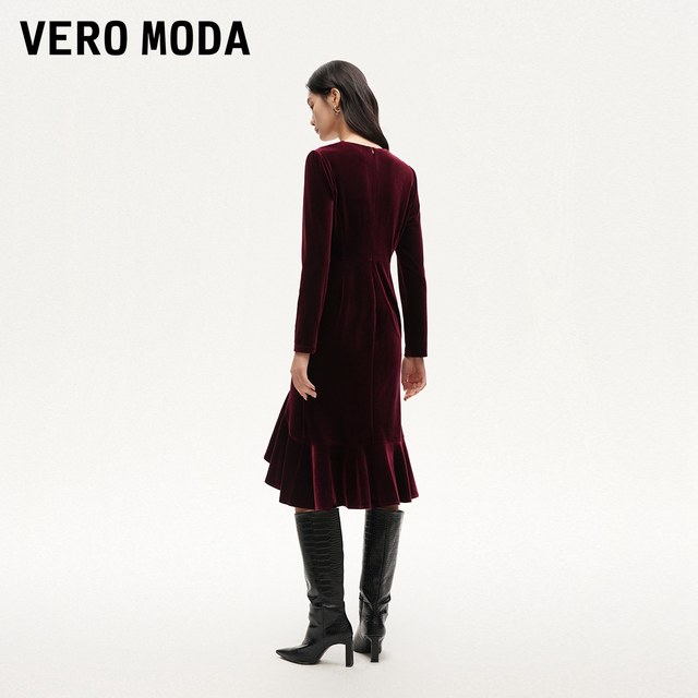 VeroModa dress women's 2024 autumn new irregular pleated fishtail skirt retro fashionable