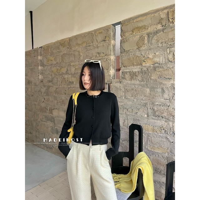 MADEINOST winter sweater cardigan celebrity style chic neckline sequin ...