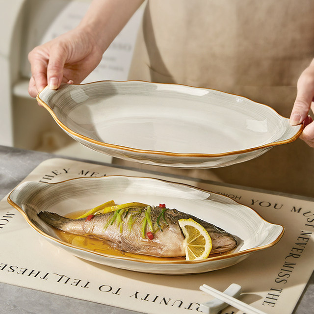 Ceramic fish plate for household use 2025 new steamed fish special ...