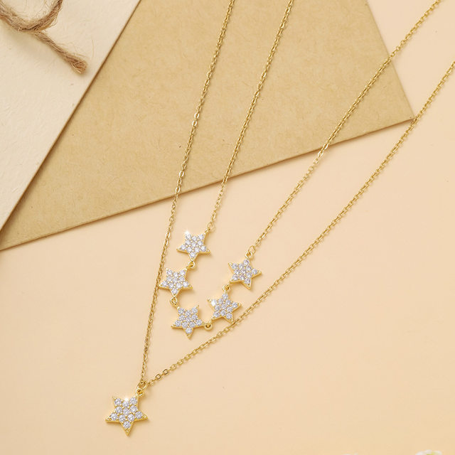 The new double -layer stars, stars, the necklace women's Japanese and ...