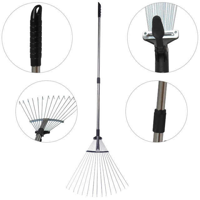Grass Rake, Leaf Rake, Stainless Steel Telescopic Leaf Rake, Sweeping ...