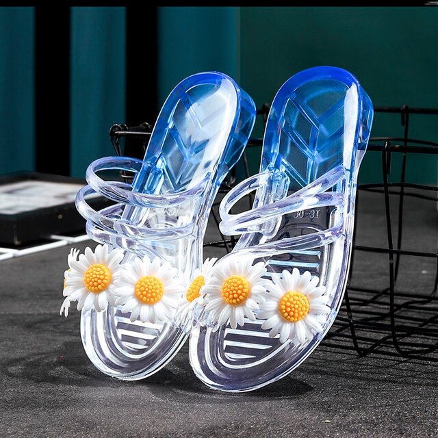 Transparent jelly crystal slippers for women, flat bottom, summer ripe ...