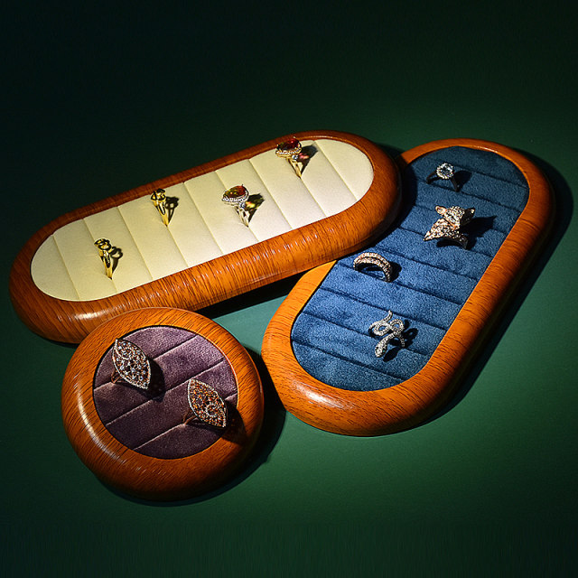 Jinshijue solid wood grain microfiber ring tray velvet jewelry display ...