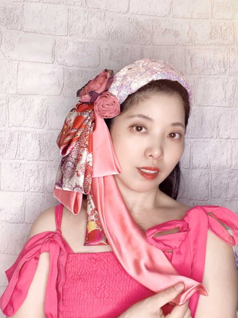 Original romantic pink dual flower side drifting band hair hoop female ...