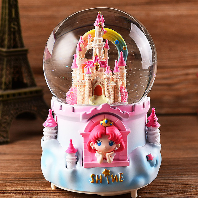 Castle Princess Crystal Ball Music Box Music Box Snow Falling Rotating ...