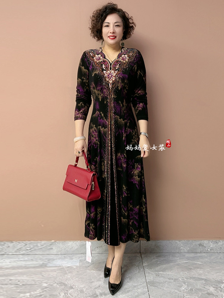 Counter quality spring and autumn mothers dress fashion inlaid thin ...