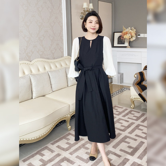 Dahonghong Vee spring new light luxury waist small black skirt elegant ...