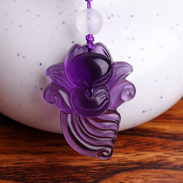 Natural pink crystal fox pendant for women, amethyst nine-tailed fox ...